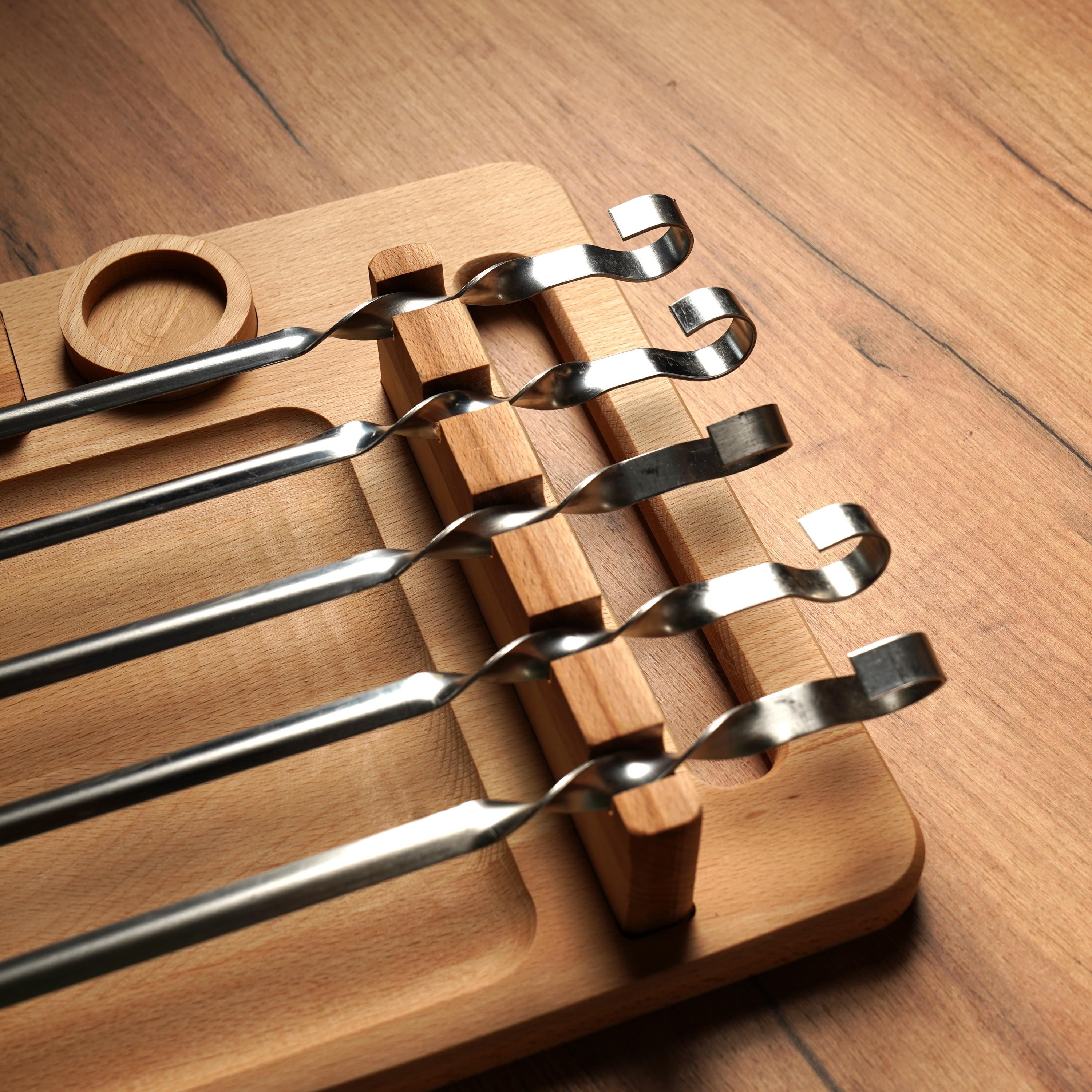 BBQ Serving Board With Skewer Slots and Sauce Holder, Grill Master Gift ...