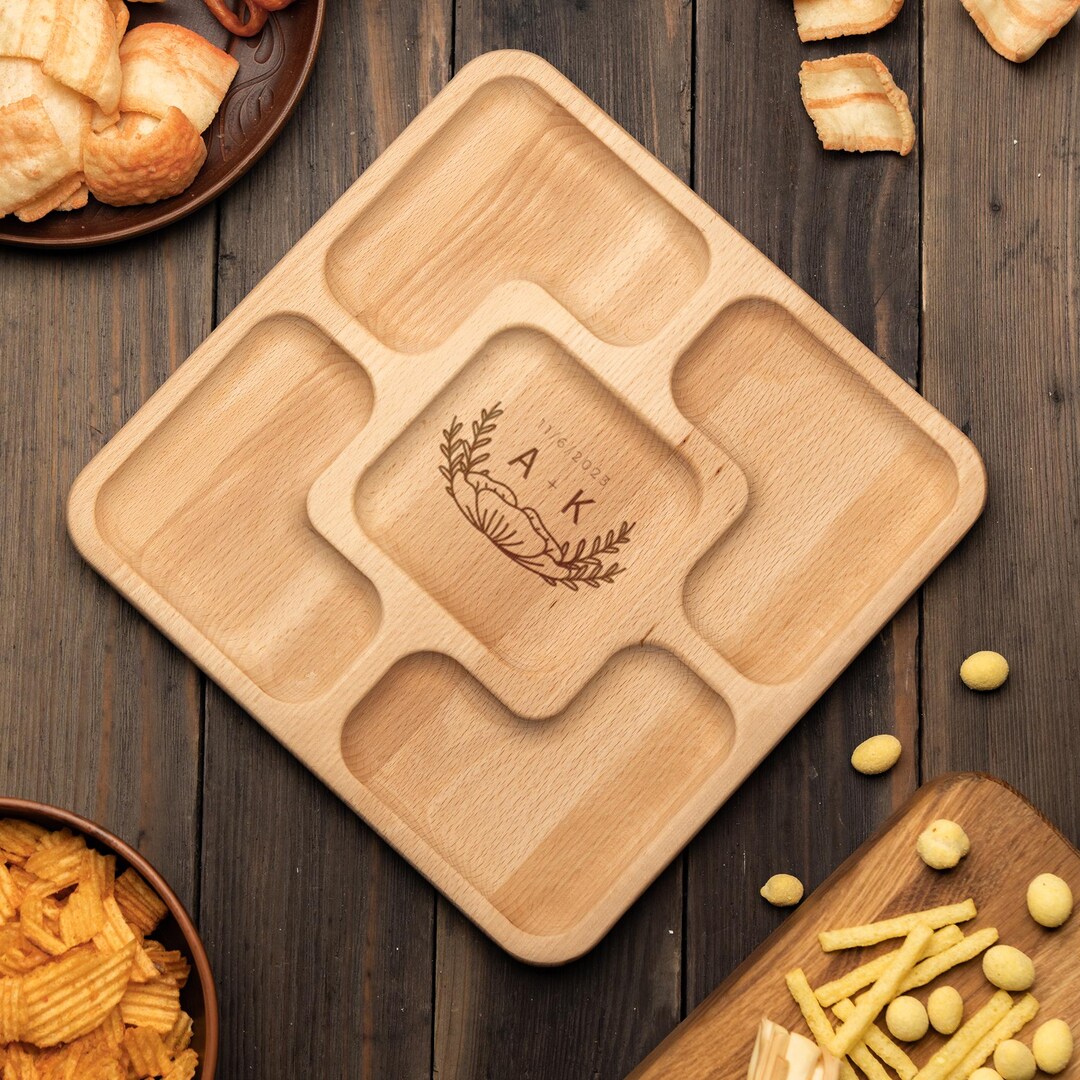 Custom Wood Snack Board, Sectioned Charcuterie Tray, Personalized ...