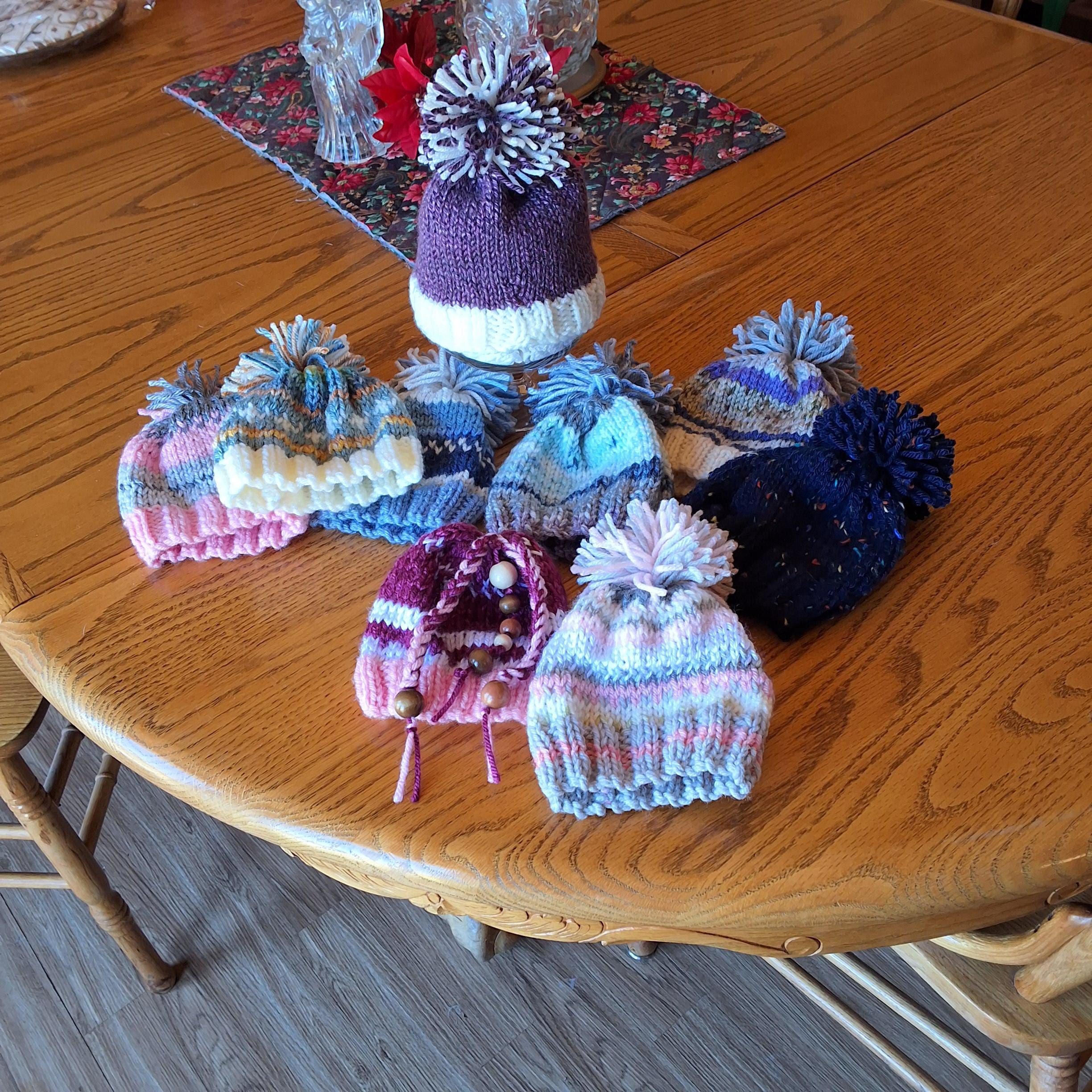 Hand Knit Stocking Caps Loose Poms Choose Variety Colors Fit 18" Dolls ...