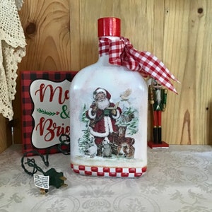 Christmas Lighted Repurposed Bottle Decoration Lights Farmhouse Santa ...