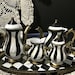 Hand Painted Miniature Tea Set, Black and White Whimsical Tea Set ...