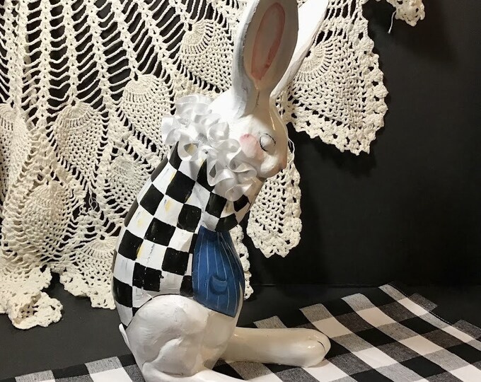 White Rabbit Hand Painted, Easter Bunny, White Rabbit, Whimsical Black ...