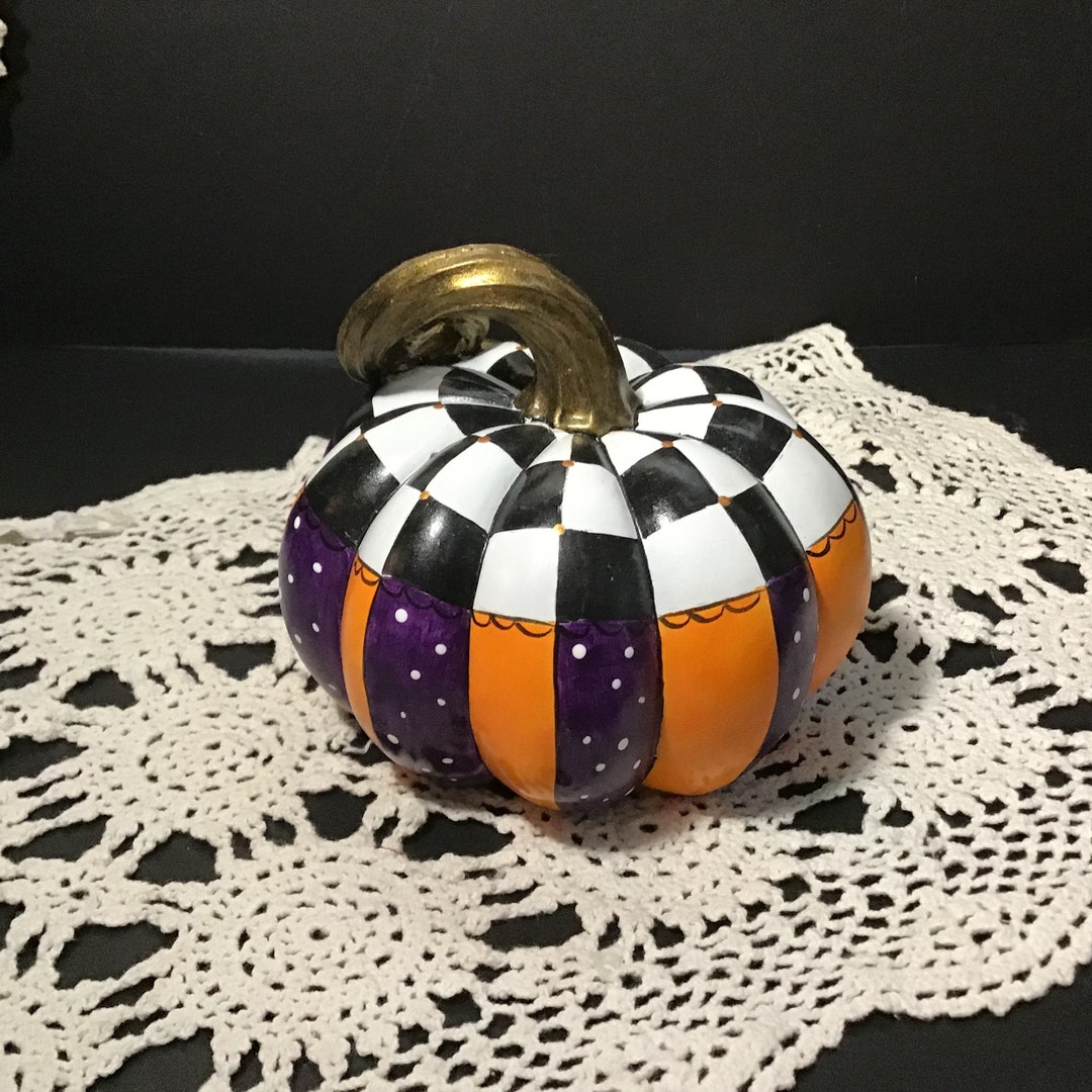 Fall Home Decor Pumpkin Hand Painted Check Thanksgiving Decorations ...