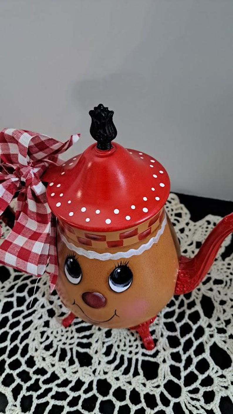 Hand-painted Gingerbread Teapot • Farmhouse Kitchen •vintage Style ...