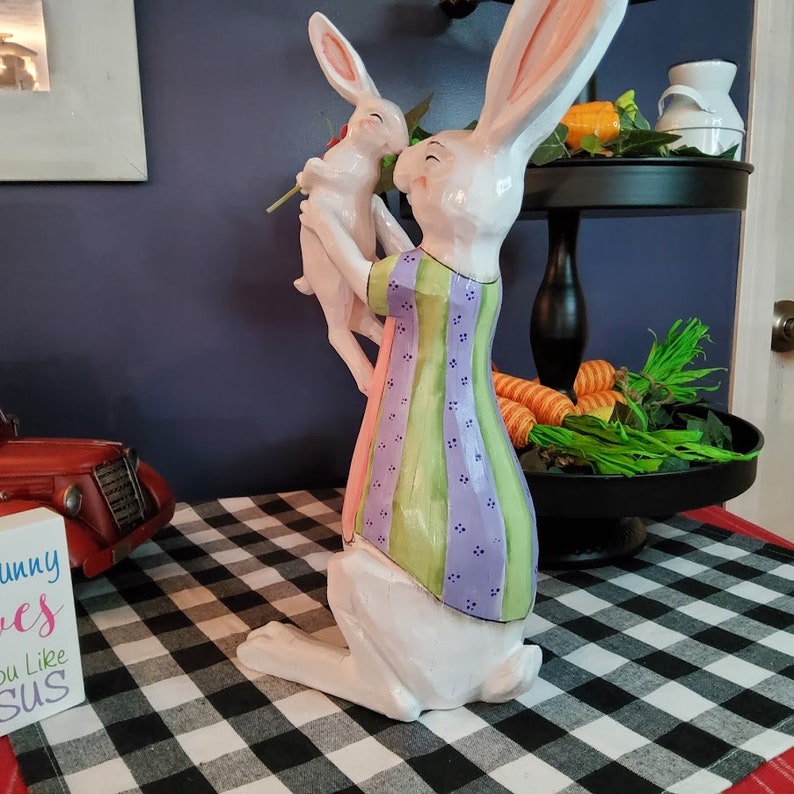 White Rabbit Hand Painted Mama Rabbit and Her Little One. | Etsy