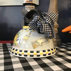 Lemon Home Decor, Lemons on Tea Kettle, Lemon Kitchen Decor, Farmhouse ...