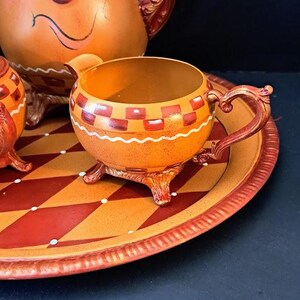 Gingerbread Tea Set Kitchen Decor Hand Painted Vintage Silver Plate Tea ...