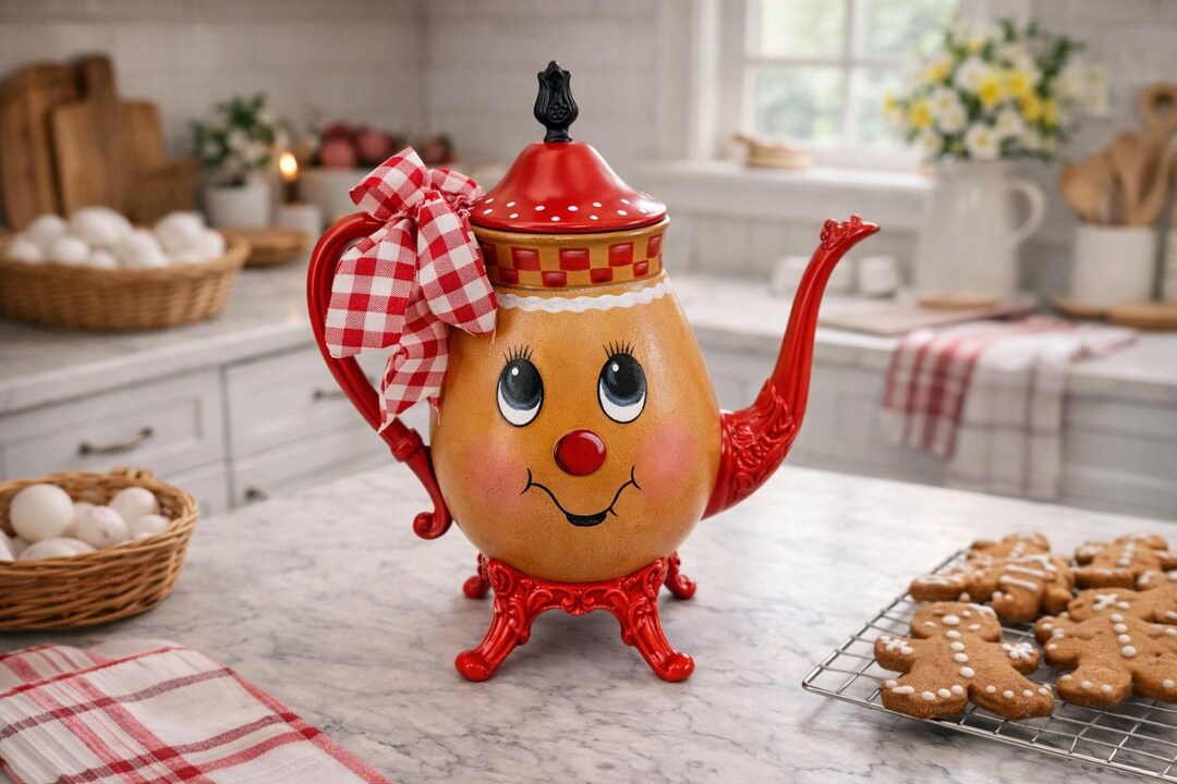 Hand-painted Gingerbread Teapot • Farmhouse Kitchen •vintage Style ...