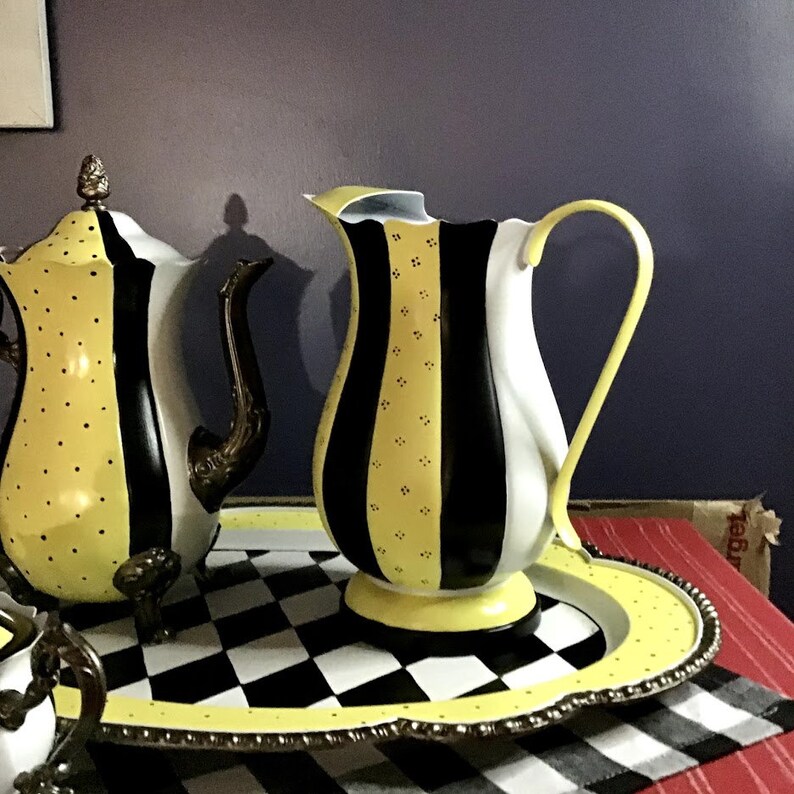 Painted Tea Set Whimsical Painted Silver Tea Set Modern - Etsy