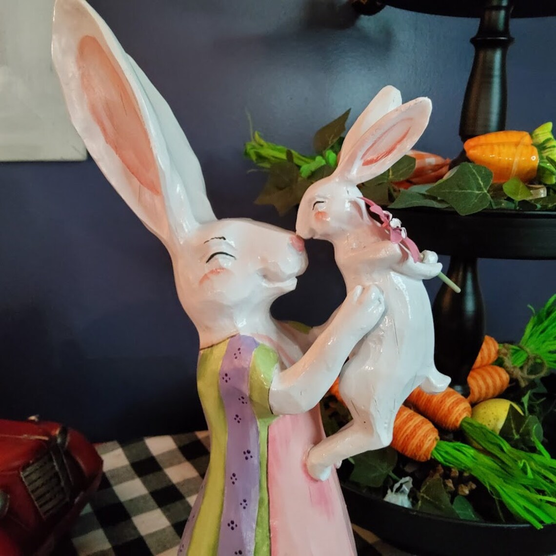 White Rabbit Hand Painted Mama Rabbit and Her Little One. | Etsy