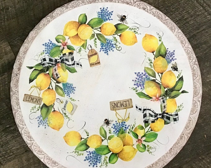 Lazy Susan Decorated With Lemons and Bees, Wood Lazy Susan, Lemon Decor ...