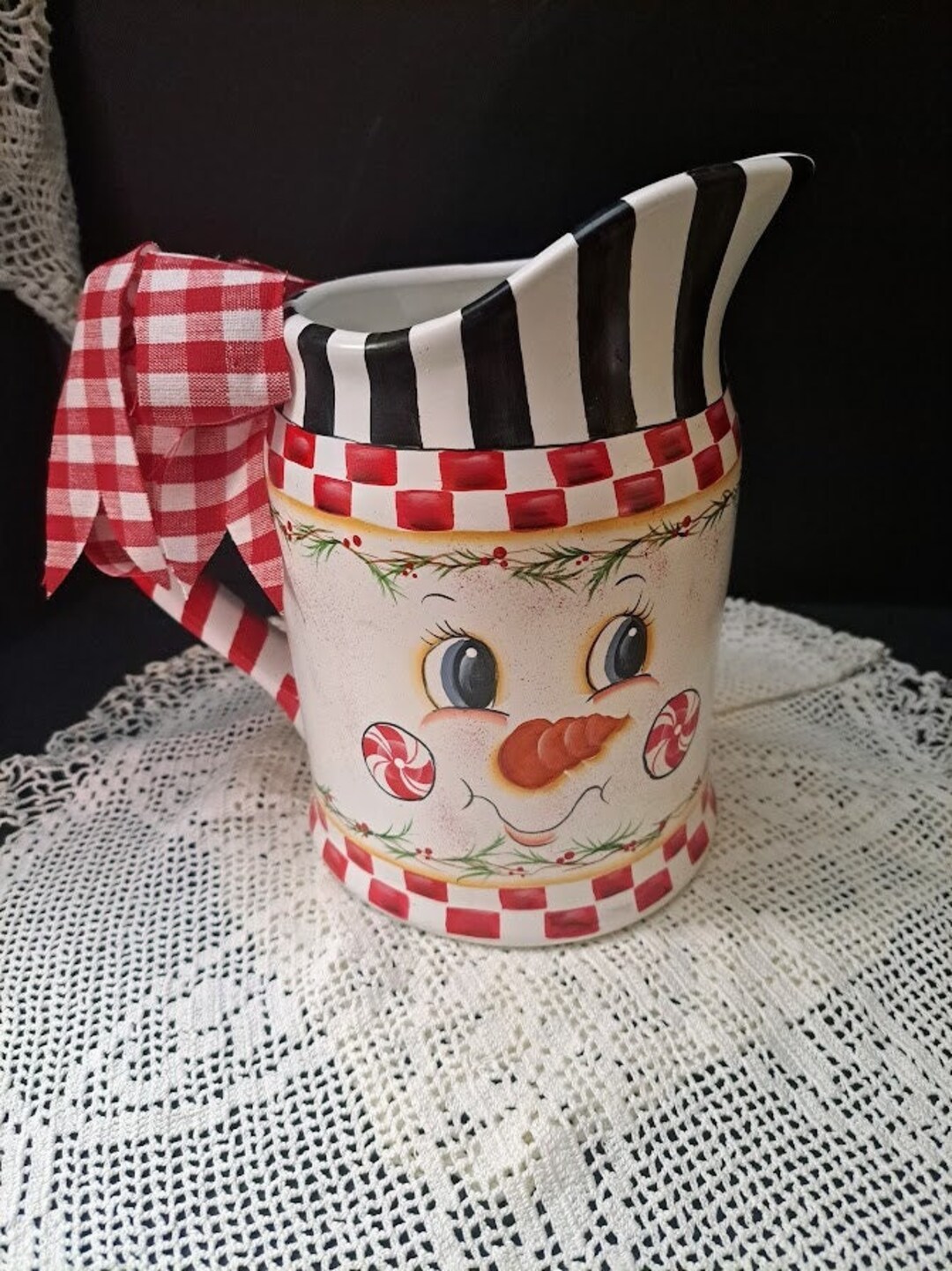 Hand Painted Snowman Water Pitcher, Gift for Her, Christmas Kitchen ...