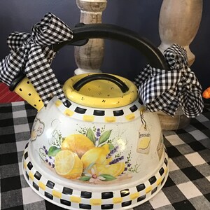 Lemon Home Decor, Lemons on Tea Kettle, Lemon Kitchen Decor, Farmhouse ...