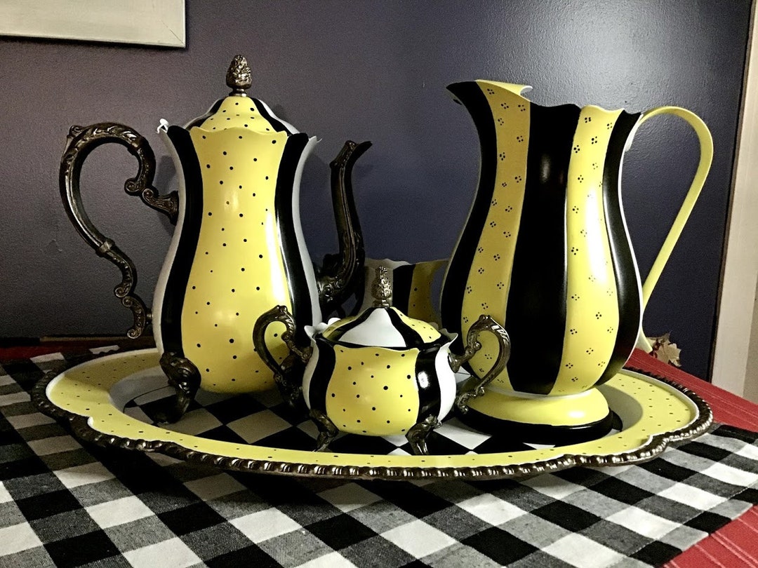 Painted Tea Set Whimsical Painted Silver Tea Set Modern - Etsy