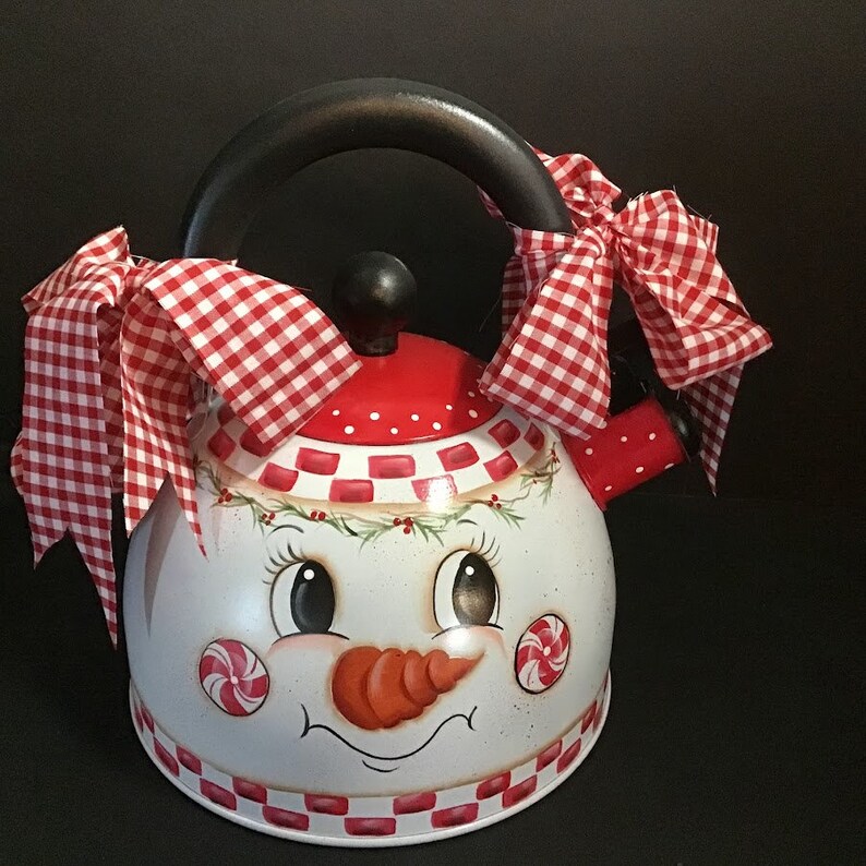 Hand Painted Snowman Tea Kettle: Farmhouse Christmas Kitchen Decor - Etsy