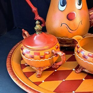 Gingerbread Tea Set Kitchen Decor Hand Painted Vintage Silver Plate Tea ...