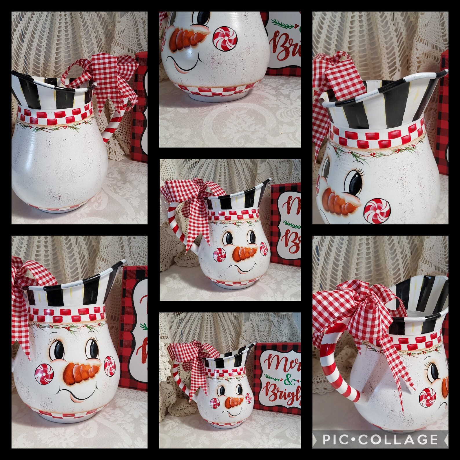 Vintage Hand Painted Water Pitcher Hand Painted Snowman - Etsy