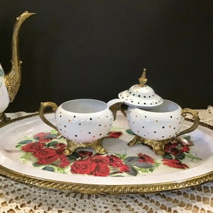 Red Roses Vintage Silver Tea Service Shabby Red Roses on a - Etsy