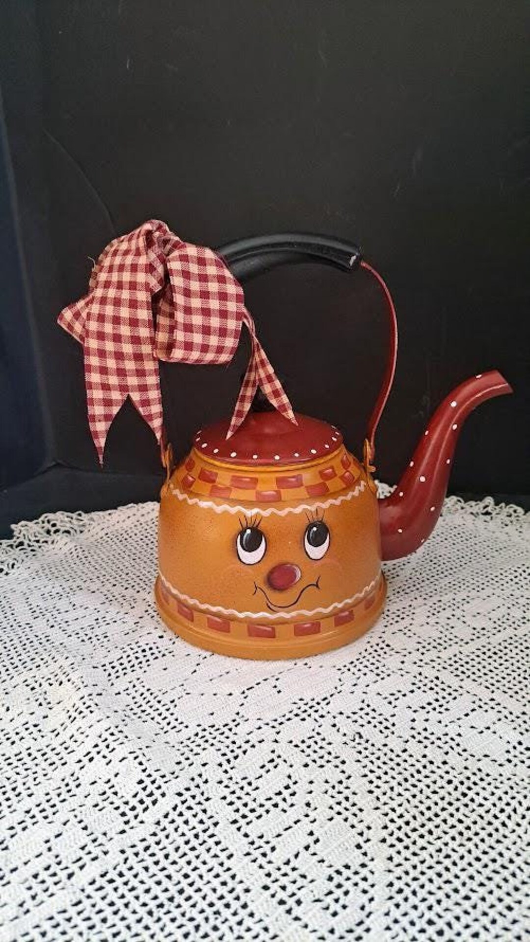 Gingerbread Teapot Hand Painted Christmas Kitchen Decor Tea Kettle Gift ...