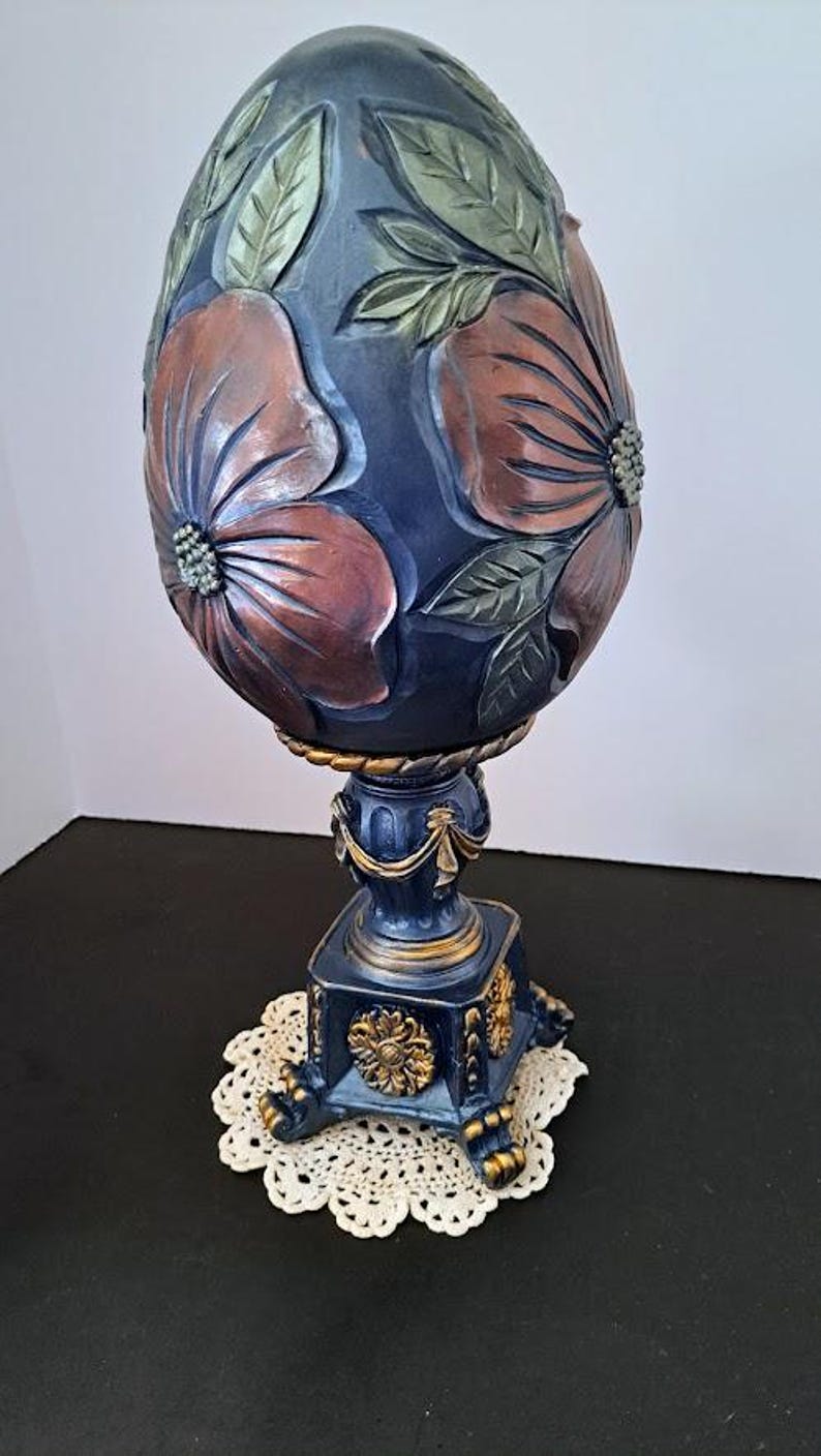 Vintage Ornate Floral Egg on Pedestal | Victorian Style Decorative Egg ...