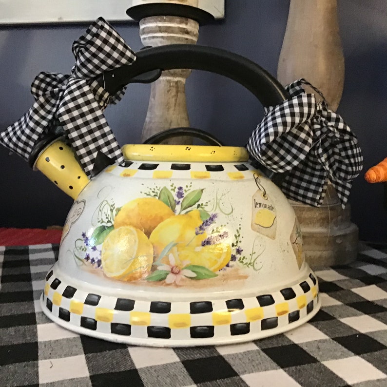 Lemon Home Decor, Lemons on Tea Kettle, Lemon Kitchen Decor, Farmhouse ...