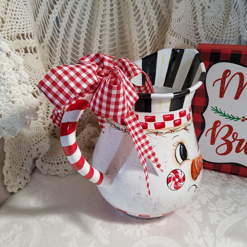 Vintage Hand Painted Water Pitcher Hand Painted Snowman - Etsy