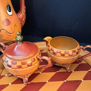 Gingerbread Tea Set Kitchen Decor Hand Painted Vintage Silver Plate Tea ...