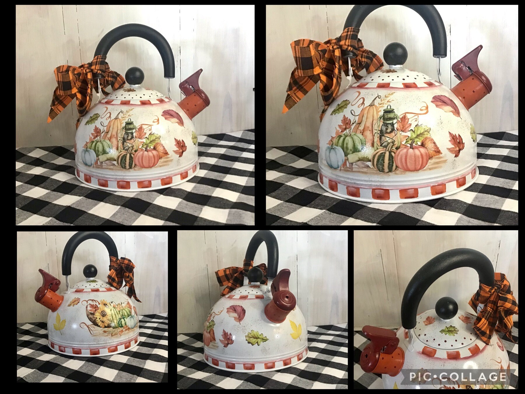 Tea kettle fall pumpkins fall kitchen decor tea kettle fall | Etsy