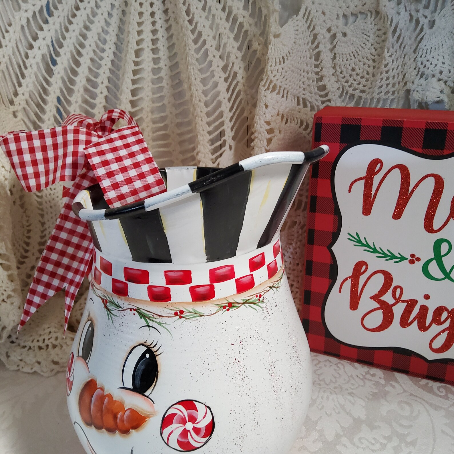 Vintage Hand Painted Water Pitcher Hand Painted Snowman - Etsy