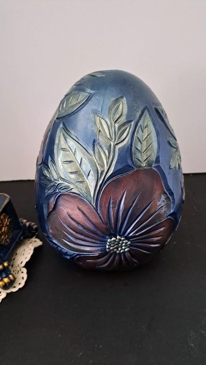 Vintage Ornate Floral Egg on Pedestal | Victorian Style Decorative Egg ...