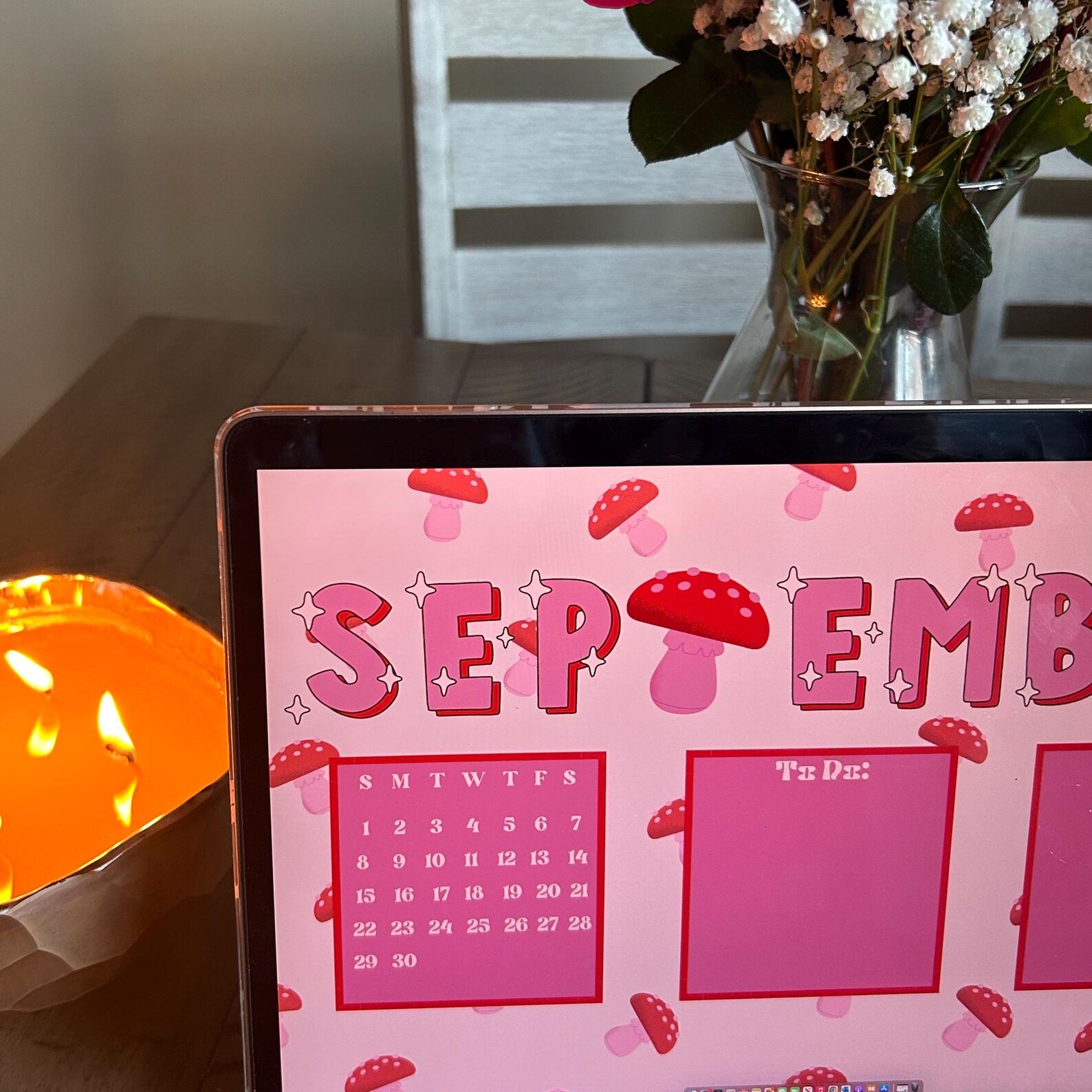 September Pink and Red Mushroom Desktop Wallpaper / 2024 Monthly Goals ...