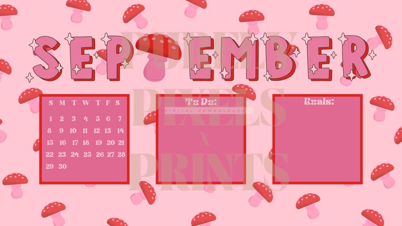 September Pink and Red Mushroom Desktop Wallpaper / 2024 Monthly Goals ...