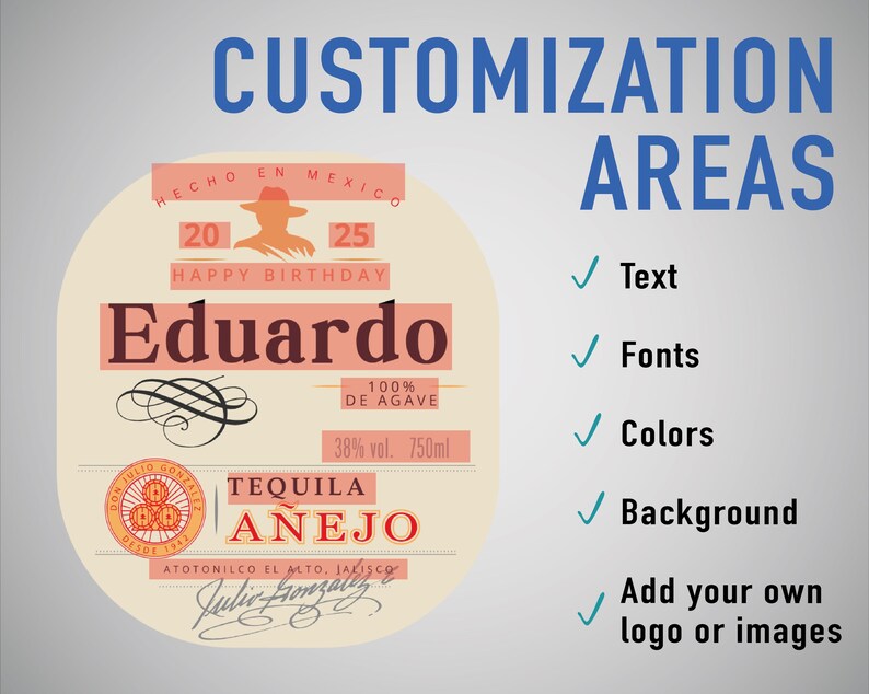 Custom Don Julio Anejo Label: Birthday, Wedding, Anniversary (editable ...