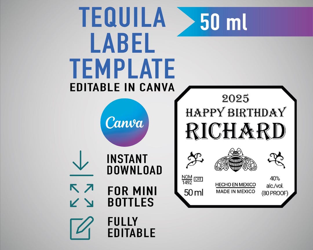 Patron Mini Tequila Label Template: Personalized Birthday, Wedding ...
