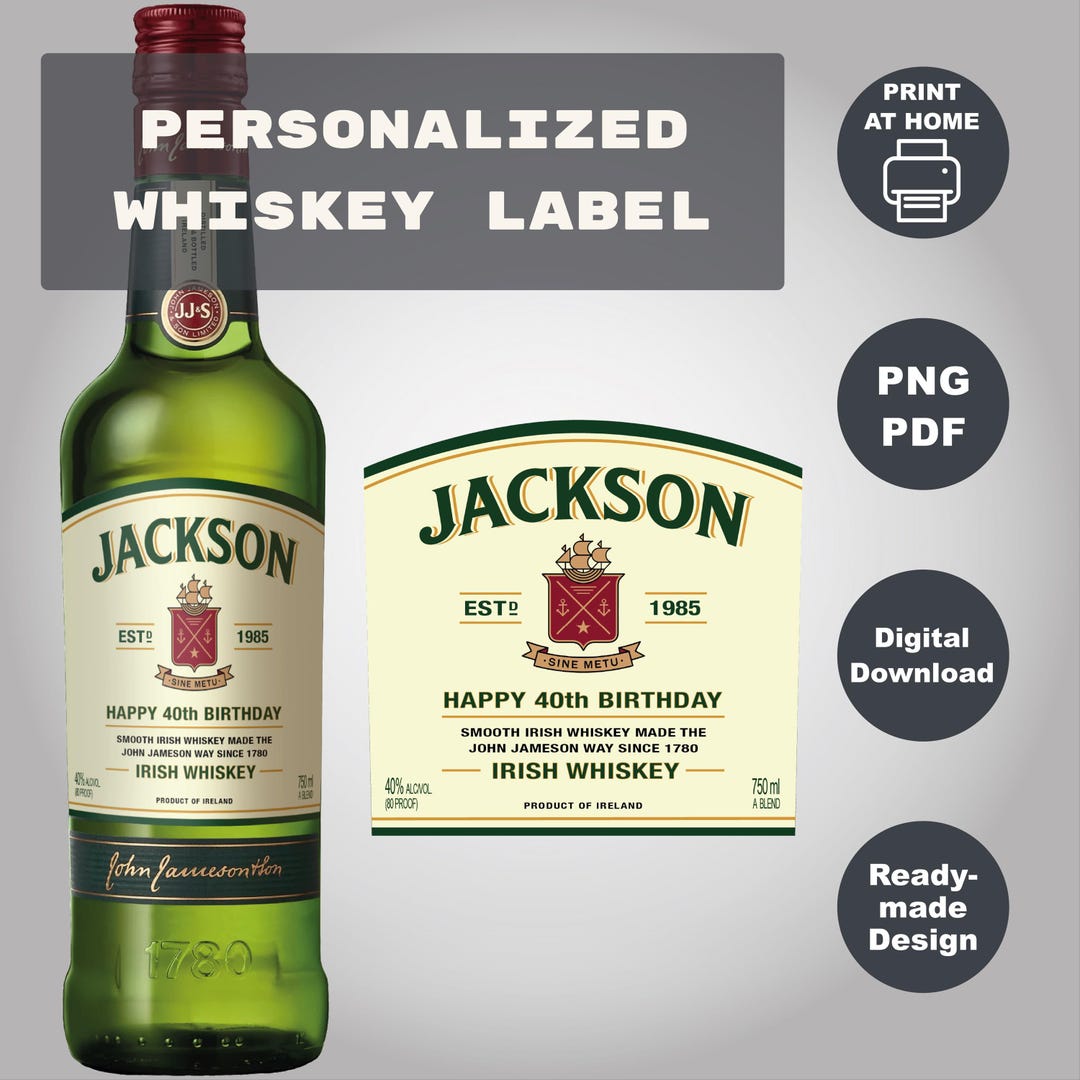 Printable Whiskey Label, Custom Personalized Bottle Label, Birthday ...