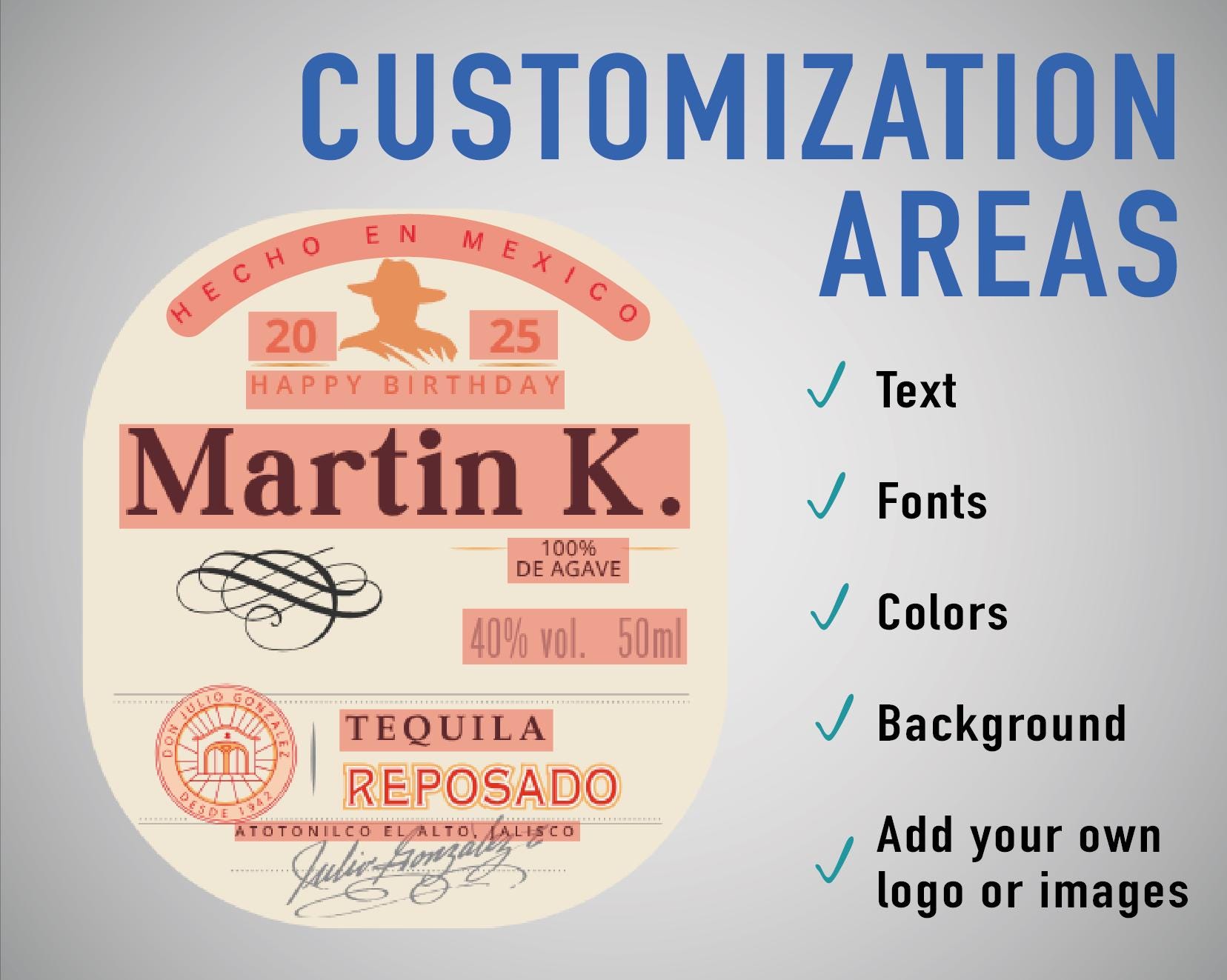 Custom Don Julio Reposado Template, Personalized Tequila Label ...
