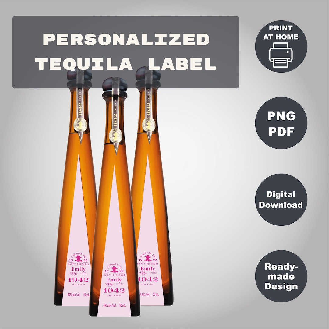 Printable Don Julio 50ml Pink Label, Personalized 1942 Mini Label, Birthday Shot Bottle Custom ...