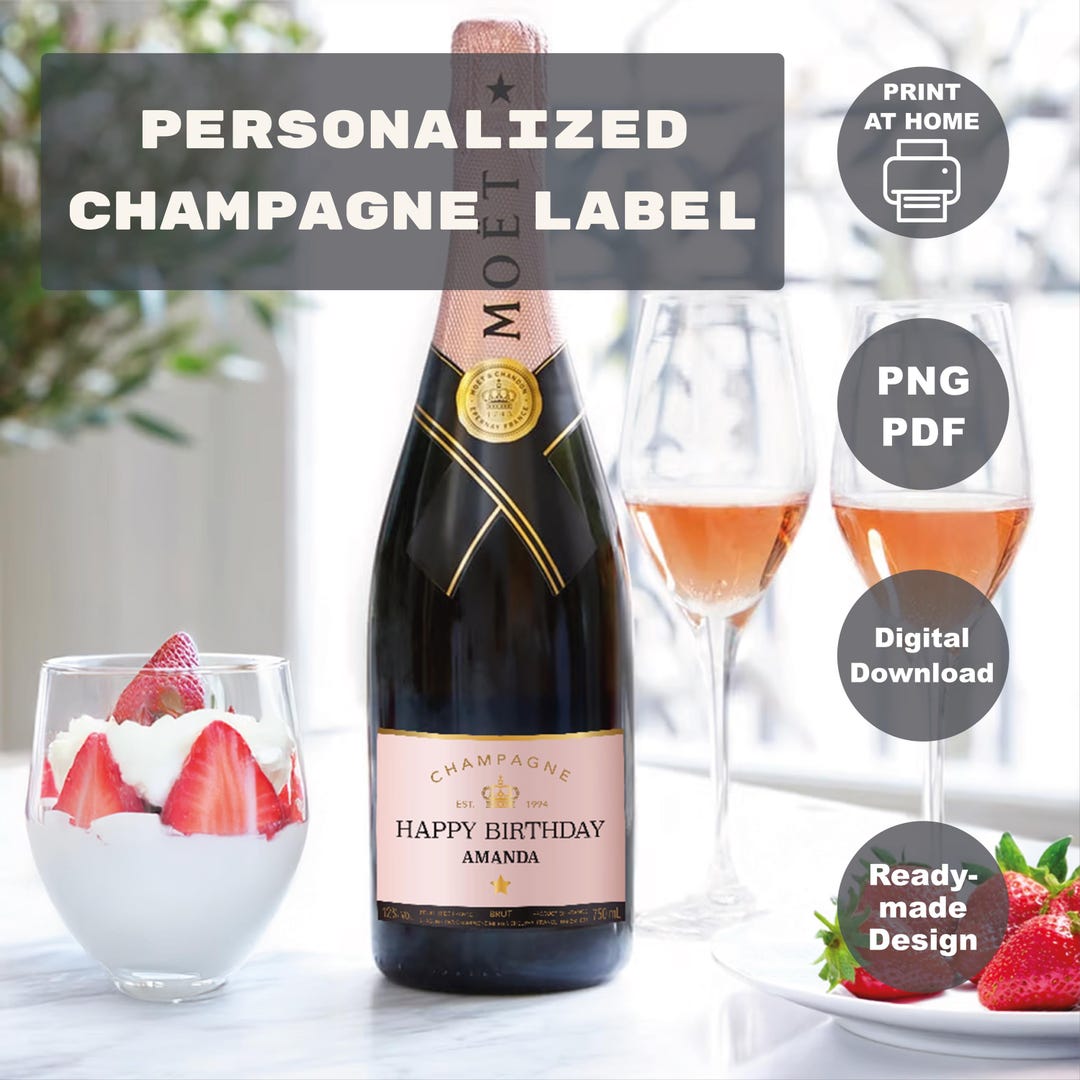 Custom Pink Champagne Label, Printable Personalized Gift, Rose Gold ...