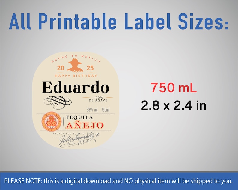 Custom Don Julio Anejo Label Template: Birthday Tequila, Wedding ...