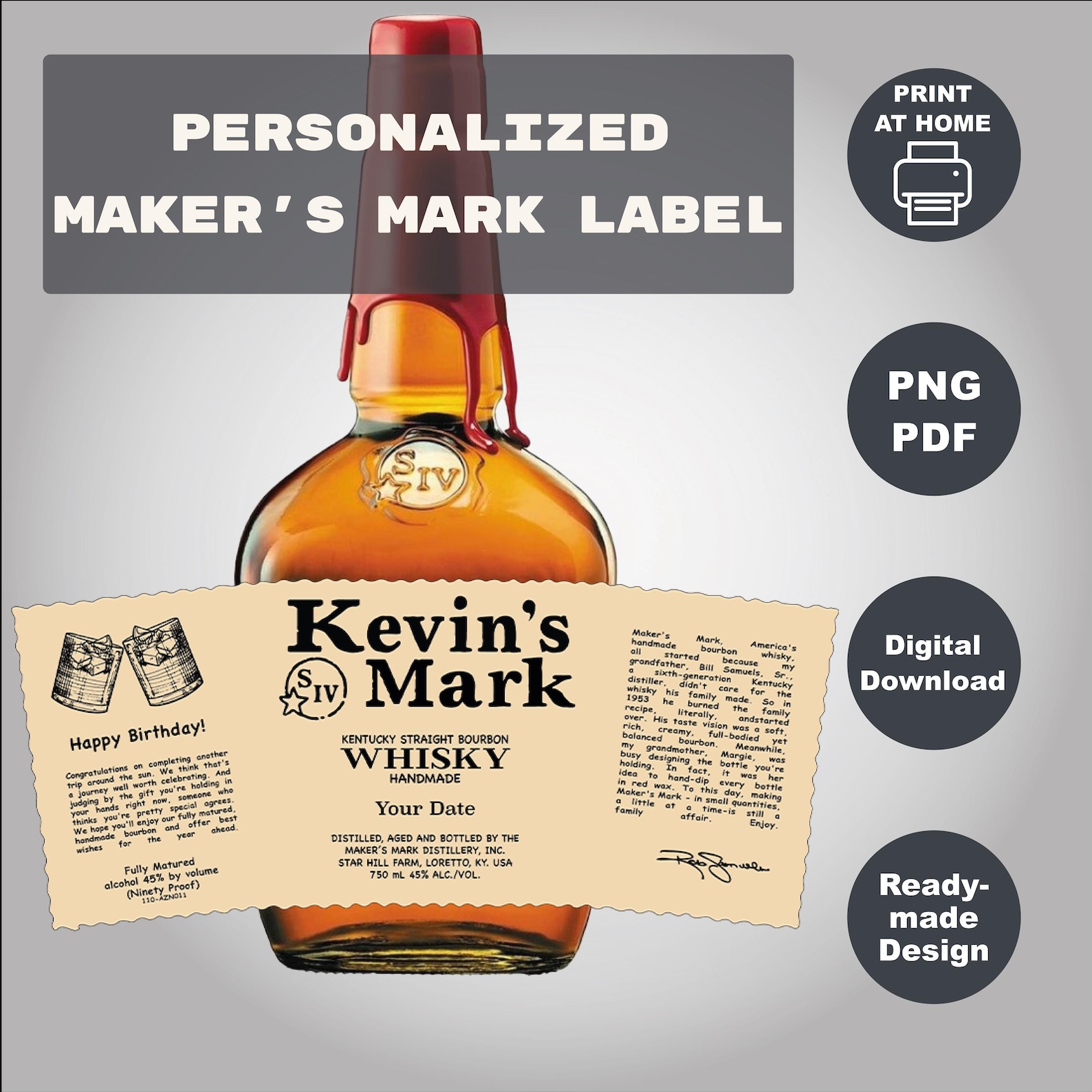 Printable Maker's Mark Label, Personalized Bourbon Label, Custom Whisky ...