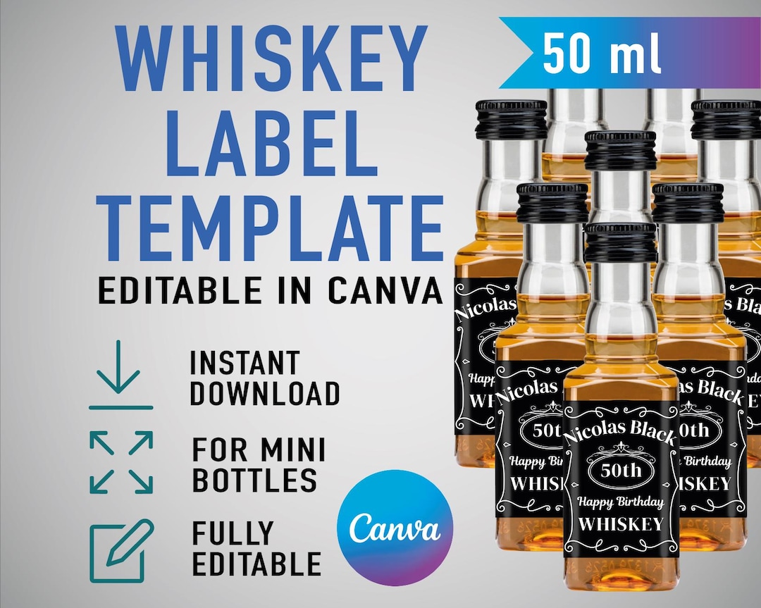 Custom Whiskey Label Template, Groomsman Gift (editable in Canva, 50 Ml ...