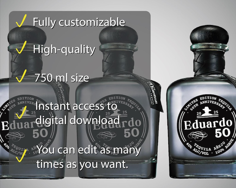 Custom Tequila Label Template: Don Julio 70 Birthday, Wedding ...