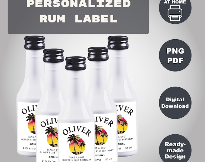 Malibu Style Black Personalised Custom Bottle Label, Birthday, Special ...