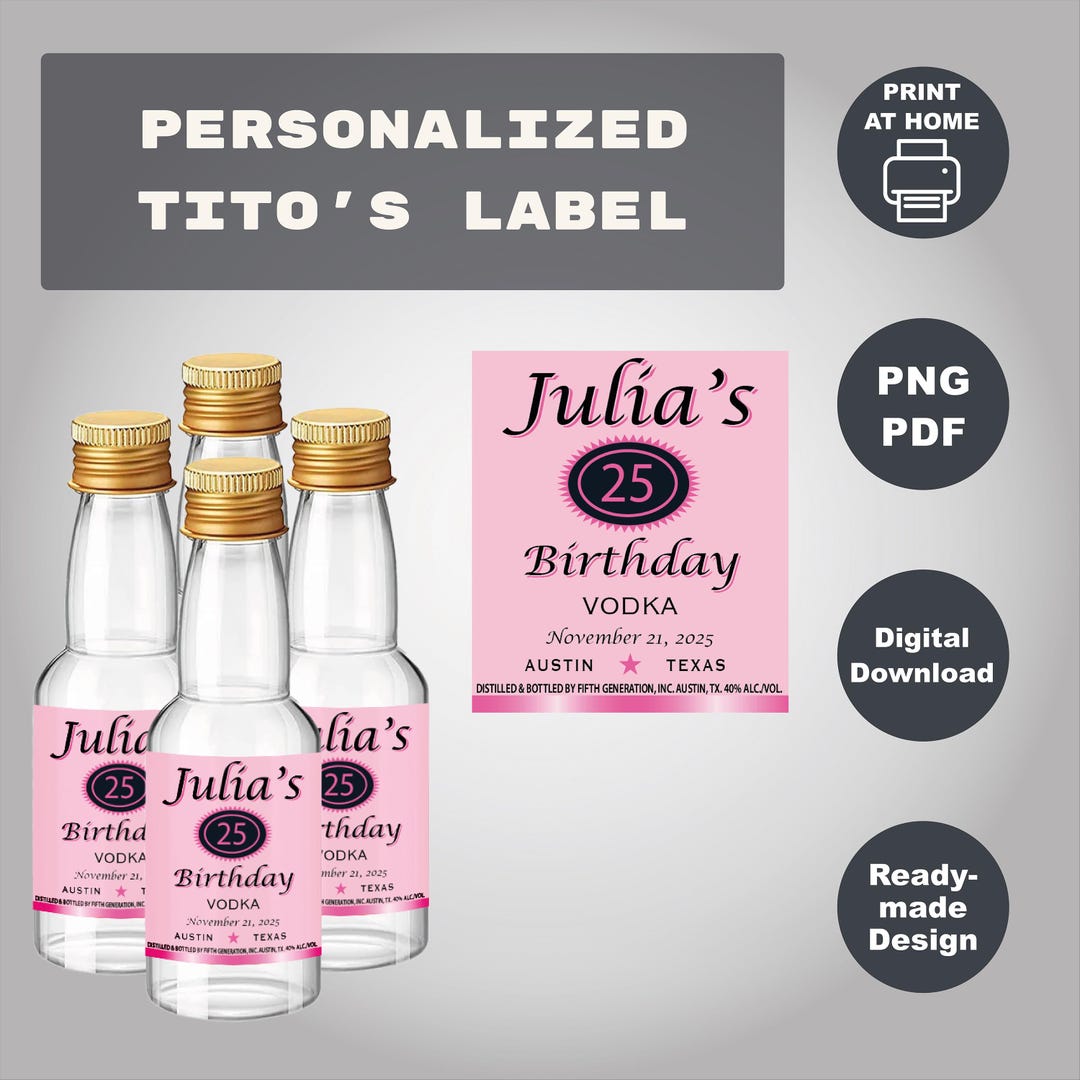 Pink Mini Vodka Label, Custom Titos Labels, Printable Personalized ...