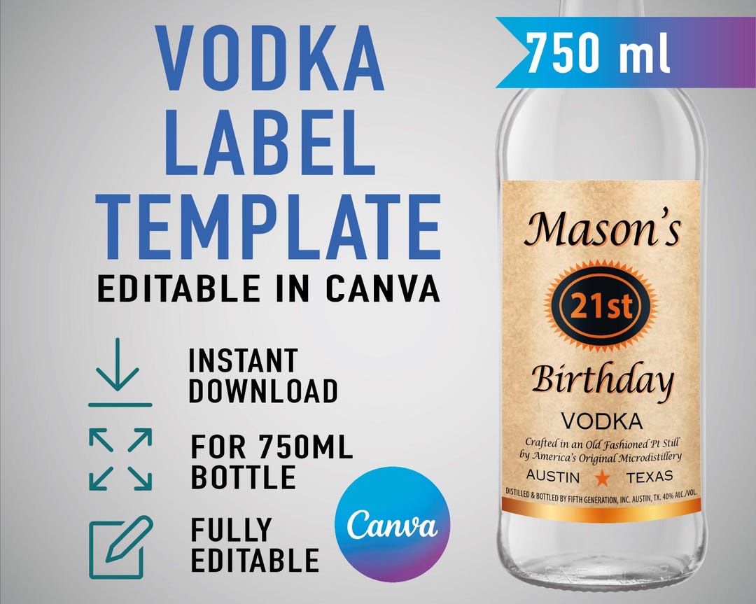 Custom Vodka Template, Titos Label, Printable Personalized Alcohol ...