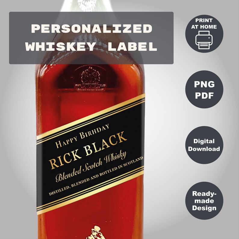 Personalized Black Label Whiskey: Custom Birthday Gift (digital ...