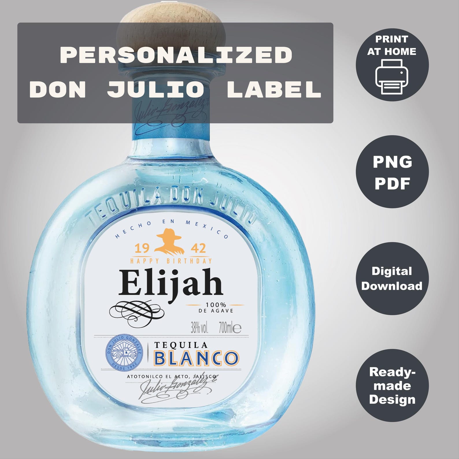 Custom Don Julio 0.7 L Label, Printable Blanco Tequila Label, Birthday ...