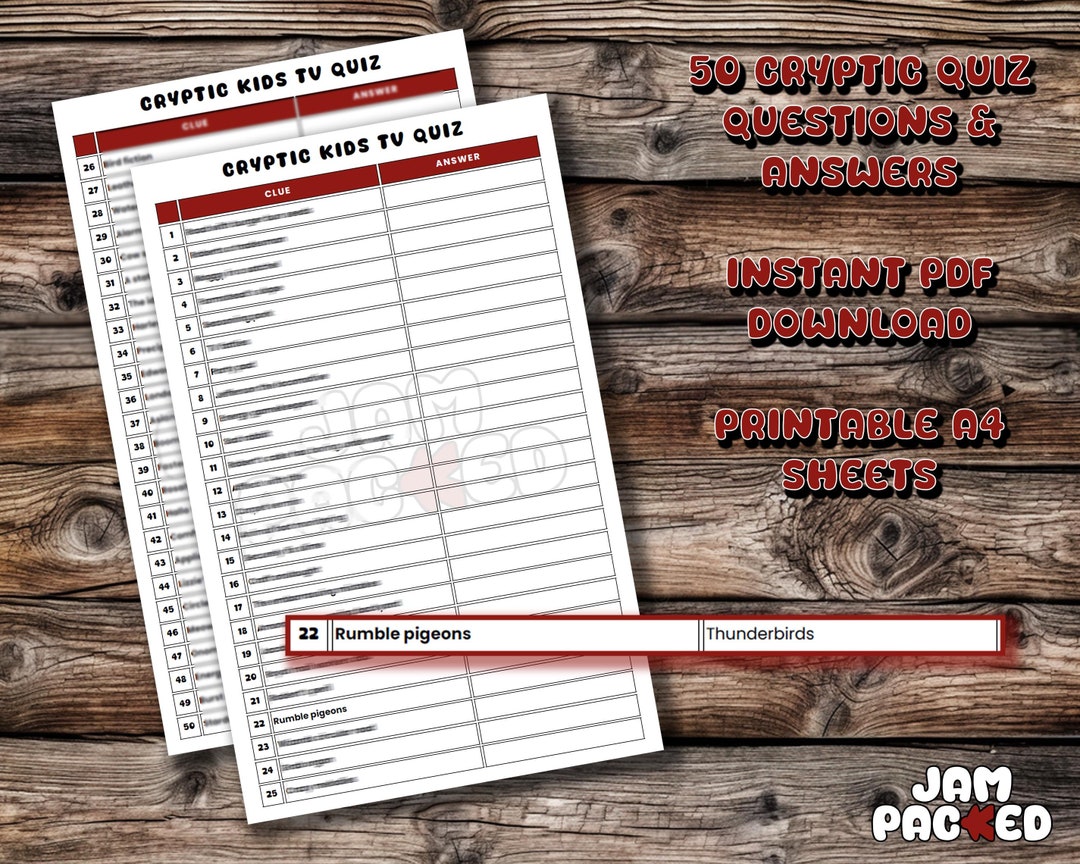 Cryptic Quiz - Kids TV Shows - Instant Download - Etsy