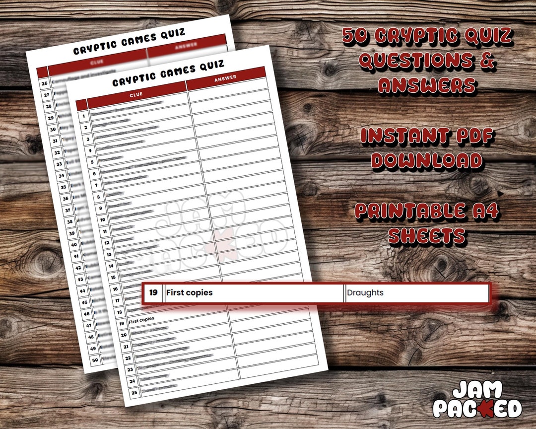 Cryptic Quiz - Video and Board Games - Instant Download - Etsy