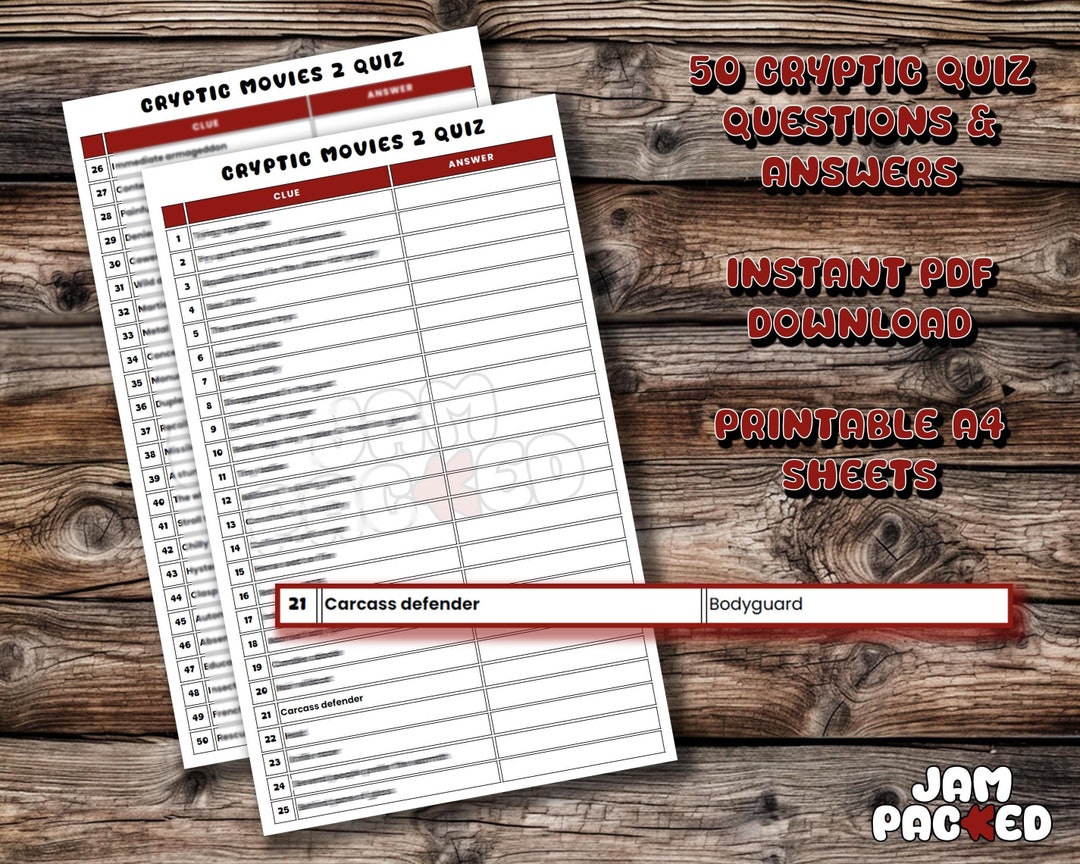 Cryptic Quiz - Movies Vol.2 - Instant Download - Etsy
